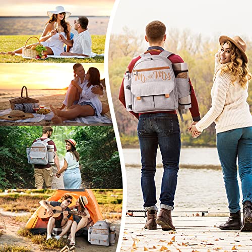 AW BRIDAL Mr & Mrs Picnic Basket, 24L Insulated Picnic Backpack For 2| Cool Anniversary Newlywed Wedding Engagement Gifts For Couples, Unique Bachelorette Bridal Shower Gift For Bride To Be Gifts 2023