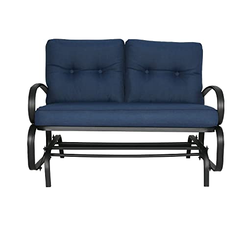 PATIO TREE Outdoor Patio Glider Bench Loveseat Outdoor Cushioned 2 Person Rocking Seating Patio Swing Chair, Navy