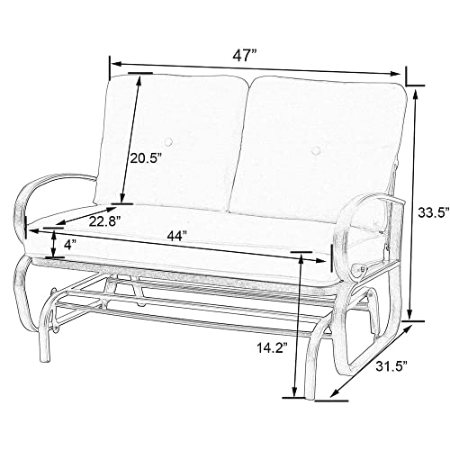 PATIO TREE Outdoor Patio Glider Bench Loveseat Outdoor Cushioned 2 Person Rocking Seating Patio Swing Chair, Navy