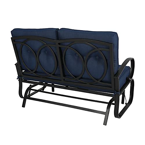 PATIO TREE Outdoor Patio Glider Bench Loveseat Outdoor Cushioned 2 Person Rocking Seating Patio Swing Chair, Navy