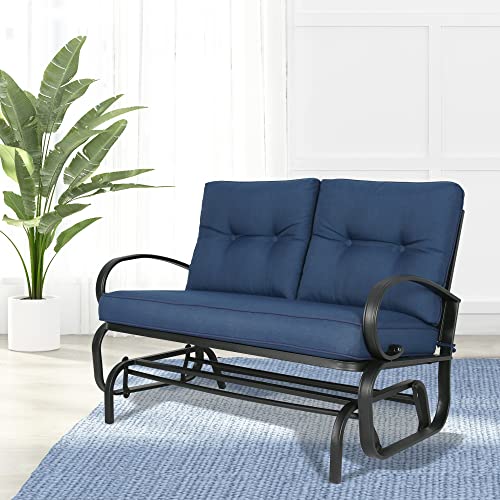 PATIO TREE Outdoor Patio Glider Bench Loveseat Outdoor Cushioned 2 Person Rocking Seating Patio Swing Chair, Navy