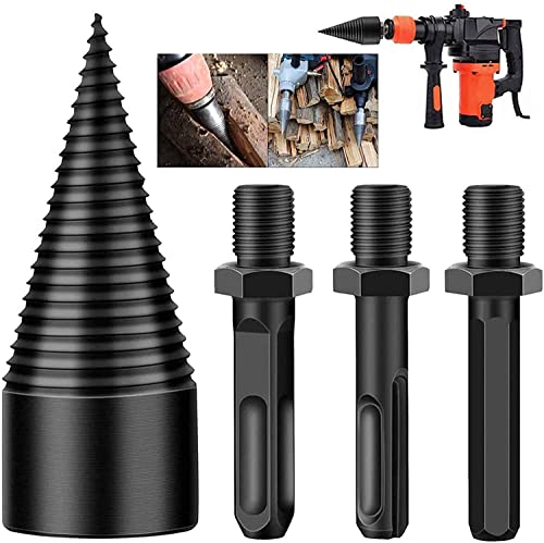 Firewood Log Splitter, 3pcs Drill Bit Removable Cones Kindling Splitting logs bits Heavy Duty Electric Bolts and Nuts Set M4 Stainless Steel