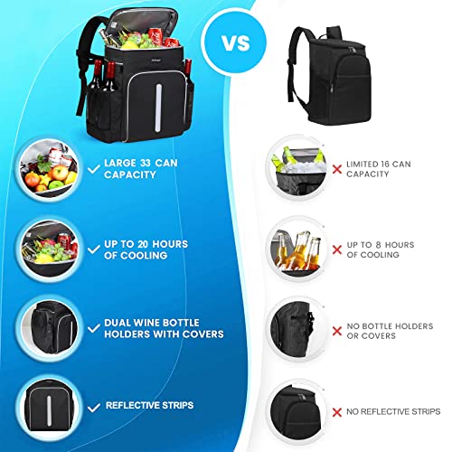 Alibags Cooler Backpack 33 Cans Insulated Waterproof & Leak Proof Lightweight Hiking Beach Lunch Travel Camping for Men and Women (Black)