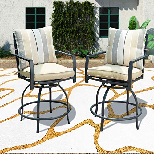 PatioFestival Swivel Bar Stools Patio Height Bistro Chairs Set of 2 PCS Outdoor Conversation Sectional with Armrest,All Weather Steel Frame(2 Chairs)