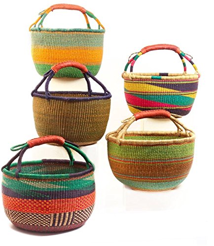 Large African Basket | Round Bolga Basket | Ghana Basket (ASSOR / COLORS VARY) 14”-16”