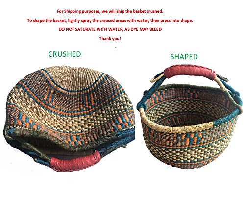 Large African Basket | Round Bolga Basket | Ghana Basket (ASSOR / COLORS VARY) 14”-16”