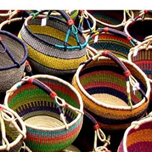 Large African Basket | Round Bolga Basket | Ghana Basket (ASSOR / COLORS VARY) 14”-16”