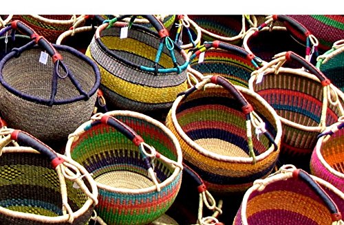 Large African Basket | Round Bolga Basket | Ghana Basket (ASSOR / COLORS VARY) 14”-16”