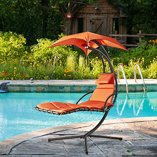 Hanging Chaise Lounge Chair Canopy Floating Chaise Lounger Swing Hammock Chair, for Patio, Garden, Deck and Poolside