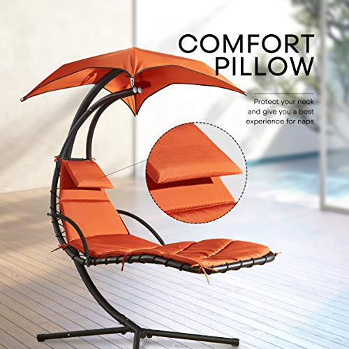 Hanging Chaise Lounge Chair Canopy Floating Chaise Lounger Swing Hammock Chair, for Patio, Garden, Deck and Poolside