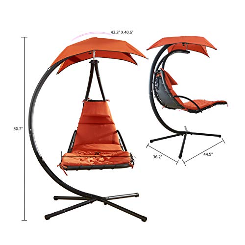 Hanging Chaise Lounge Chair Canopy Floating Chaise Lounger Swing Hammock Chair, for Patio, Garden, Deck and Poolside