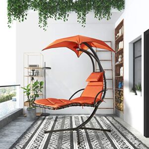 Hanging Chaise Lounge Chair Canopy Floating Chaise Lounger Swing Hammock Chair, for Patio, Garden, Deck and Poolside