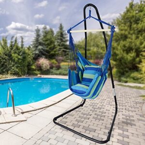 Sorbus Stylish Swing Chair w/Steel Stand- Fine Cotton Weave for Super Comfort & Durability- Hanging Hammock Chair w/2 Seat Cushions- Portable Outdoor Hanging Chair w/Hardware Kit - Indoor Outdoor Use