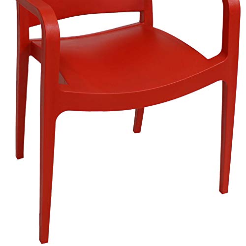 Sunnydaze Landon Plastic Patio Dining Armchair Seat - Modern Design - Deck, Lawn and Garden Seat - Indoor or Outdoor Use - Commercial Grade All-Weather - Red - 4 Chairs