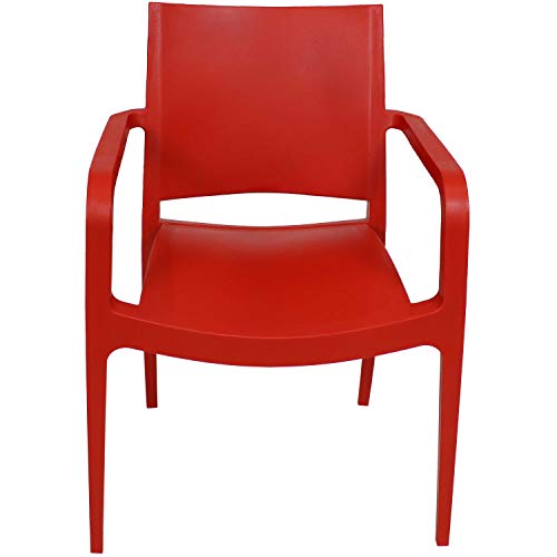 Sunnydaze Landon Plastic Patio Dining Armchair Seat - Modern Design - Deck, Lawn and Garden Seat - Indoor or Outdoor Use - Commercial Grade All-Weather - Red - 4 Chairs