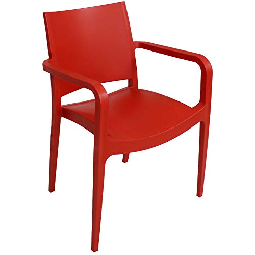 Sunnydaze Landon Plastic Patio Dining Armchair Seat - Modern Design - Deck, Lawn and Garden Seat - Indoor or Outdoor Use - Commercial Grade All-Weather - Red - 4 Chairs