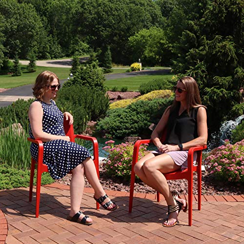 Sunnydaze Landon Plastic Patio Dining Armchair Seat - Modern Design - Deck, Lawn and Garden Seat - Indoor or Outdoor Use - Commercial Grade All-Weather - Red - 4 Chairs