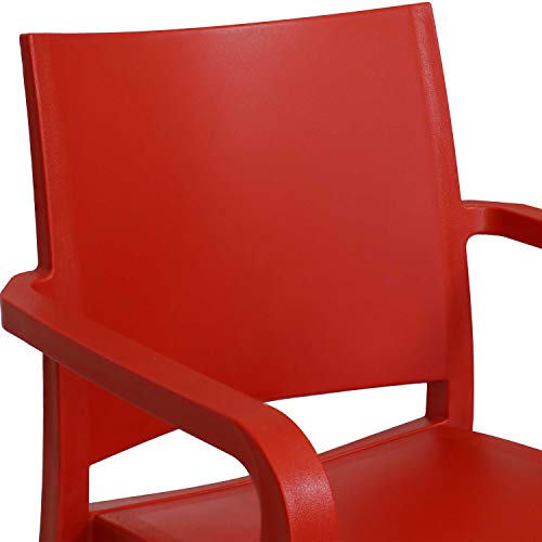 Sunnydaze Landon Plastic Patio Dining Armchair Seat - Modern Design - Deck, Lawn and Garden Seat - Indoor or Outdoor Use - Commercial Grade All-Weather - Red - 4 Chairs