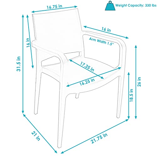 Sunnydaze Landon Plastic Patio Dining Armchair Seat - Modern Design - Deck, Lawn and Garden Seat - Indoor or Outdoor Use - Commercial Grade All-Weather - Red - 4 Chairs