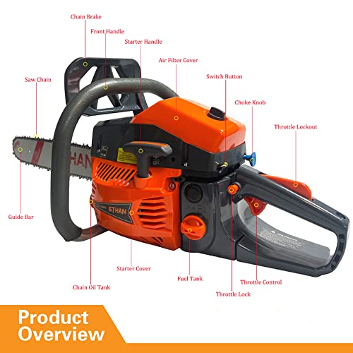 Gas Chainsaw 60cc 2-Cycle Gasoline Powered Chainsaws 20-Inch Professional Power Chain Saws For Forest Cutting Trees, Wood, Garden and Farm Use