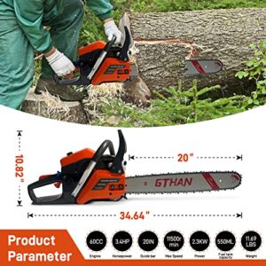 Gas Chainsaw 60cc 2-Cycle Gasoline Powered Chainsaws 20-Inch Professional Power Chain Saws For Forest Cutting Trees, Wood, Garden and Farm Use