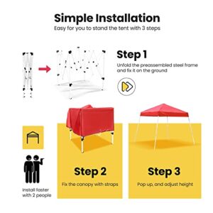 VIVOHOME Slant Leg Outdoor Easy Pop Up Canopy Party Tent Red 8 x 8 Feet