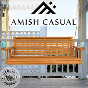 Amish Casual Heavy Duty 800 Lb Roll Back Treated Porch Swing with Hanging Ropes and Cupholders (5 Foot, Cedar Stain)