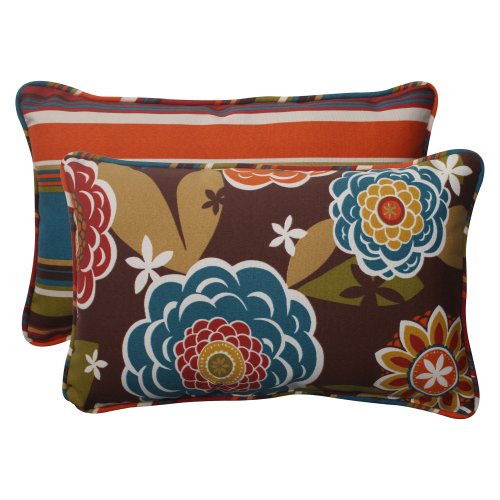 Pillow Perfect 499895 Outdoor/Indoor Annie Chocolate/Westport Teal Lumbar Pillows, 11.5" x 18.5", Reversible, 2 Pack