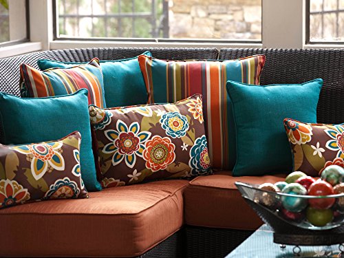 Pillow Perfect 499895 Outdoor/Indoor Annie Chocolate/Westport Teal Lumbar Pillows, 11.5" x 18.5", Reversible, 2 Pack