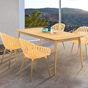 Armen Living Nassau Outdoor Patio Arm Dining Chairs, 17" Seat Height, Set of 2, Eucalyptus and Honey Yellow