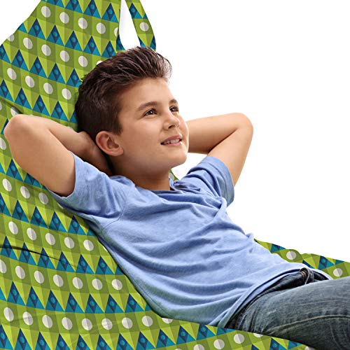 Lunarable Geometric Lounger Chair Bag, Illustration of Triangles Circles and Squares, High Capacity Storage with Handle Container, Lounger Size, Sea Blue Lime Green