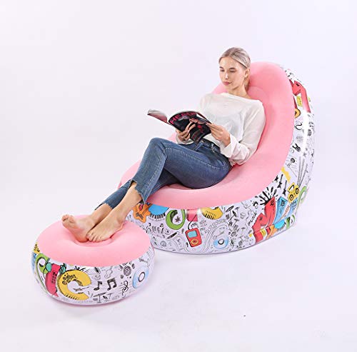 RITONS Inflatable Lounge Chair with Ottoman Blow Up Chaise Lounge Air Lazy Sofa Set Flocked Couch Portable Inflatable Seats for Lounge Inflatable Deck Chair for Indoor & Outdoor (Macaron Pink)