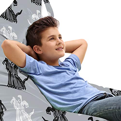 Lunarable Dog Lover Lounger Chair Bag, Funny Pattern with Hand Drawn Like Terrier Sketches in Monochrome, High Capacity Storage with Handle Container, Lounger Size, Pale Blue Grey Dark Grey