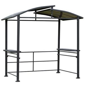 outsunny 8x5ft grill gazebo shelter with interlaced vented polycarbonate roof, outdoor bbq gazebo with side shelves for hanging tools