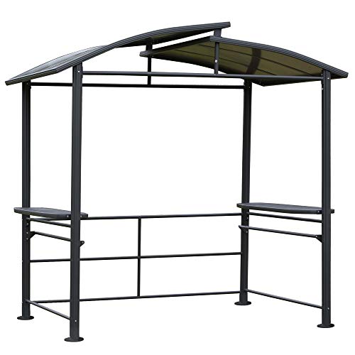 Outsunny 8x5ft Grill Gazebo Shelter with Interlaced Vented Polycarbonate Roof, Outdoor BBQ Gazebo with Side Shelves for Hanging Tools