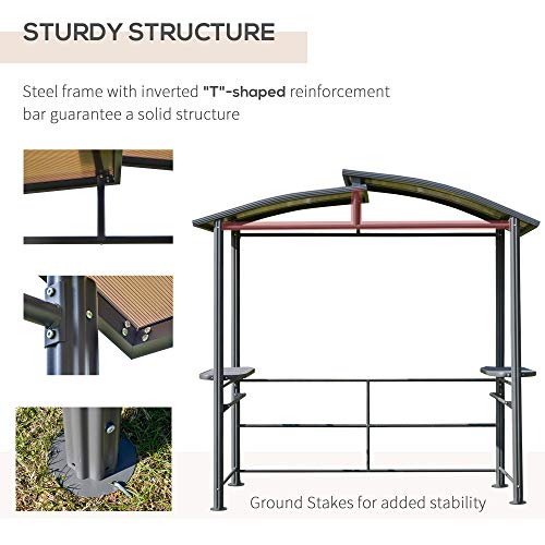 Outsunny 8x5ft Grill Gazebo Shelter with Interlaced Vented Polycarbonate Roof, Outdoor BBQ Gazebo with Side Shelves for Hanging Tools