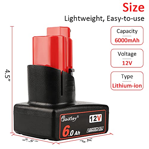 waitley 2 Pack 12V 6A Replacement Battery Compatible with Milwaukee M12 6.0Ah Power Tools