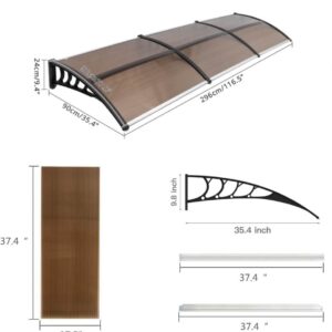 Simply-Me 40" x 120" Door Window Awning Polycarbonate Cover Front Door Outdoor Patio Awning Canopy UV Rain Snow Protection Hollow Sheet (Brown & Black)