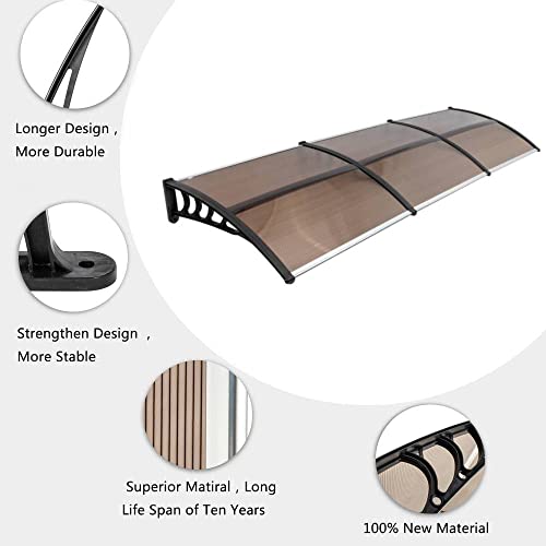 Simply-Me 40" x 120" Door Window Awning Polycarbonate Cover Front Door Outdoor Patio Awning Canopy UV Rain Snow Protection Hollow Sheet (Brown & Black)