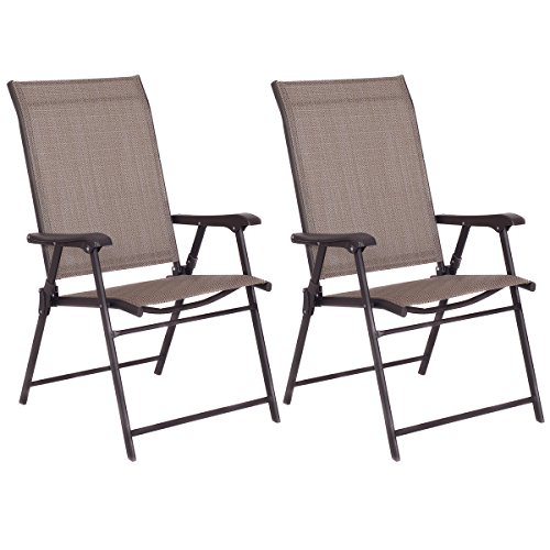 GOFLAME Patio Chairs Folding Sling Back Chairs, Portable Furniture Chairs Indoor Outdoor for Camping Garden Pool Beach, Set of 2