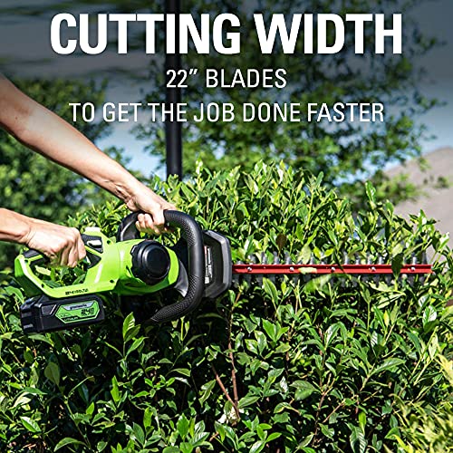 Greenworks 24V 22" Cordless Laser Cut Hedge Trimmer, 4.0Ah USB Battery and Charger Included