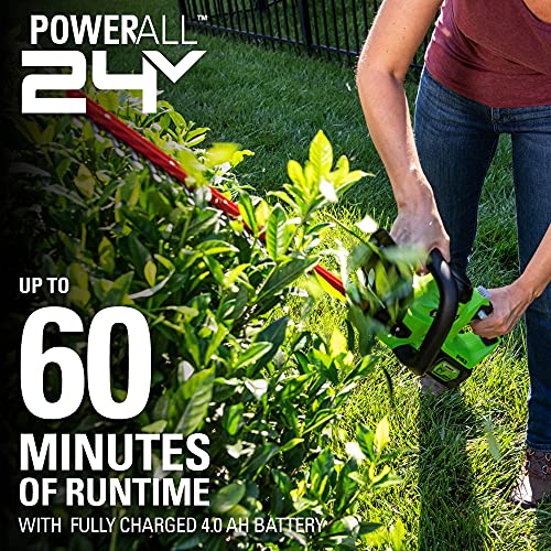 Greenworks 24V 22" Cordless Laser Cut Hedge Trimmer, 4.0Ah USB Battery and Charger Included