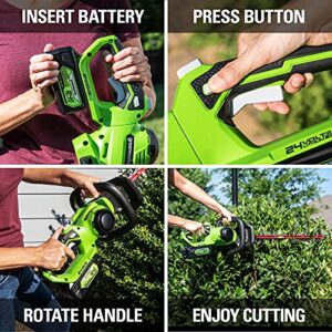 Greenworks 24V 22" Cordless Laser Cut Hedge Trimmer, 4.0Ah USB Battery and Charger Included