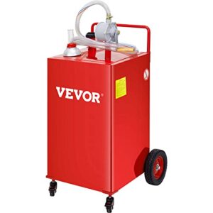 vevor 30 gallon fuel caddy, gas storage tank & 4 wheels, with manuel transfer pump, gasoline diesel fuel container for cars, lawn mowers, atvs, boats, more, red