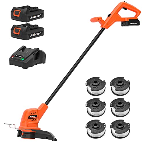 MAXLANDER Cordless Weed Wacker 10 inch with 2 PCS 20V 2.0Ah Batteries, Weed Wacker with 1 PCS Quick Charger & 6 PCS Replacement Spool Trimmer Lines, Lightweight Weed Edger (10-INCH String Trimmer)