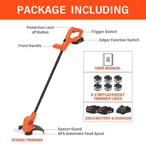 MAXLANDER Cordless Weed Wacker 10 inch with 2 PCS 20V 2.0Ah Batteries, Weed Wacker with 1 PCS Quick Charger & 6 PCS Replacement Spool Trimmer Lines, Lightweight Weed Edger (10-INCH String Trimmer)