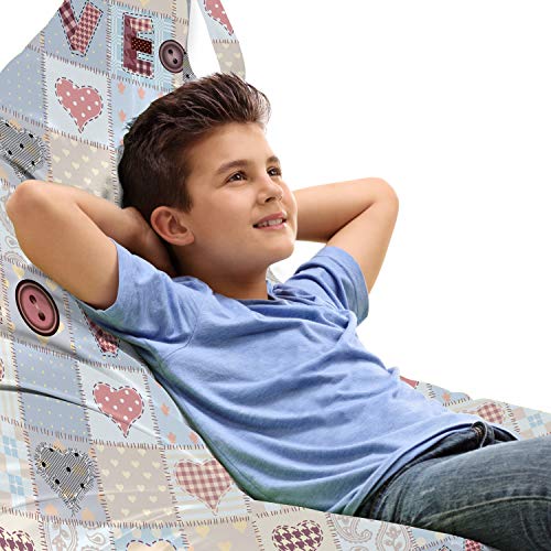 Lunarable Retro Lounger Chair Bag, Love Lettering Generated with Diverse Retro Style Repeating Pieced Artwork, High Capacity Storage with Handle Container, Lounger Size, Blue Pink