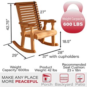 Amish Heavy Duty 600 Lb Roll Back Pressure Treated Rocking Chair with Cupholders (Cedar Stain)