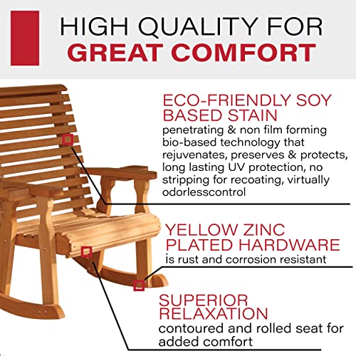 Amish Heavy Duty 600 Lb Roll Back Pressure Treated Rocking Chair with Cupholders (Cedar Stain)