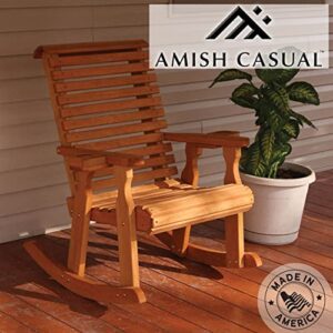 Amish Heavy Duty 600 Lb Roll Back Pressure Treated Rocking Chair with Cupholders (Cedar Stain)